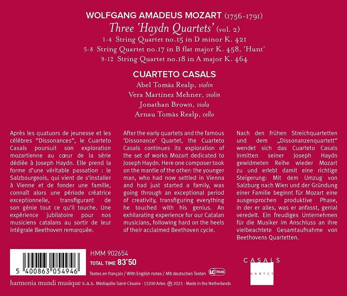 MOZART:STRING QUARTETS DEDICATED TO JOSEPH HAYDN K.421,458 & 464/QUARTETO CASALS | Hartman ...