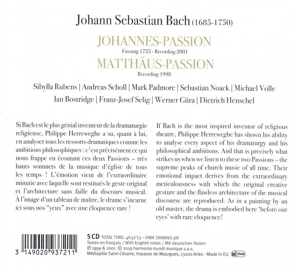 BACH J.S.:JOHANNES-PASSION/MATTHAUS-PASSION/HERREWEGHE 5CD | Hartman glasbena spletna trgovina
